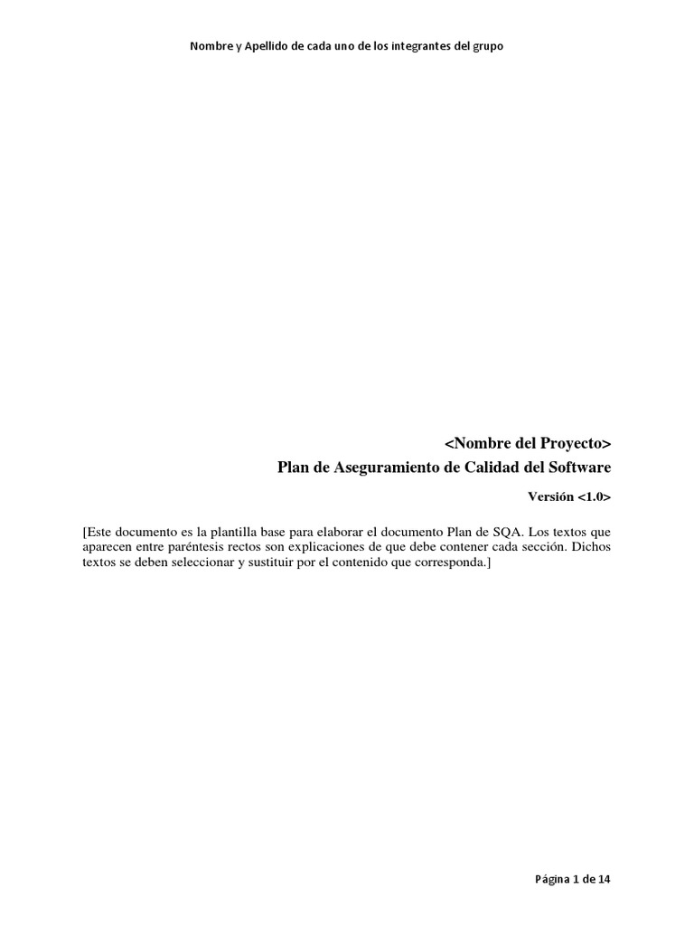 Plantilla Plan SQA | PDF | Proceso de desarrollo de software | Software
