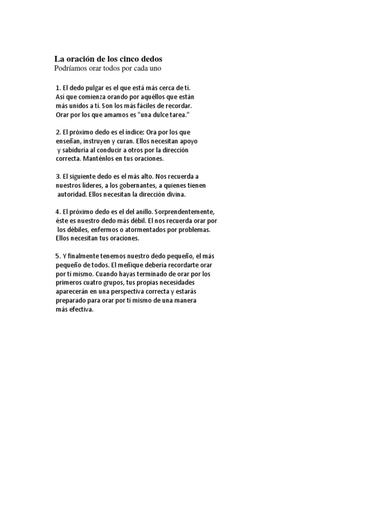 La Oración de Los Cinco Dedos | PDF