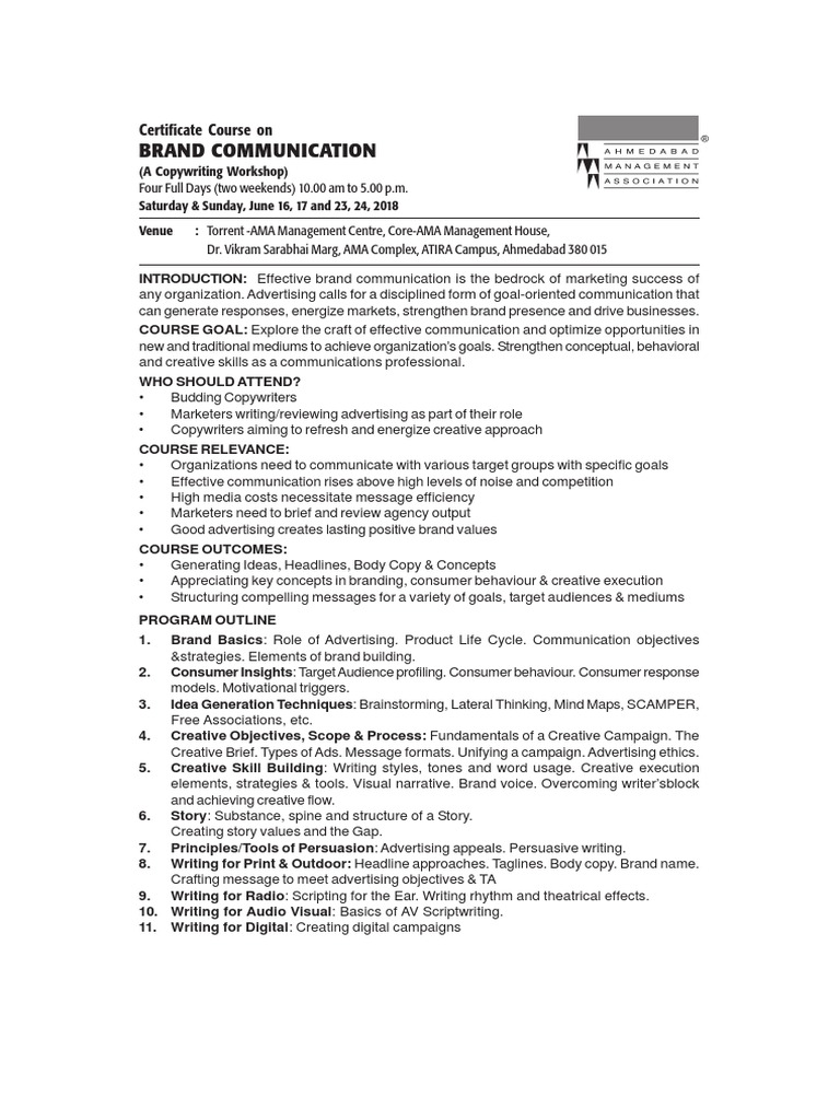 Brand Communication: Certificate Course On | PDF | Target Audience ...
