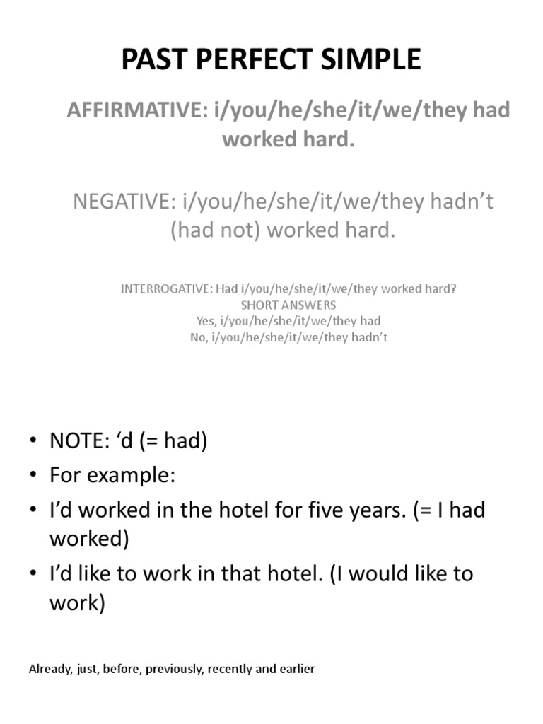 Past Perfect Simple | PDF