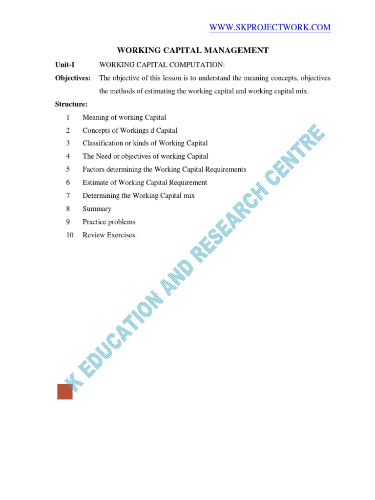 Working Capital Management PDF | PDF | Working Capital | Inventory