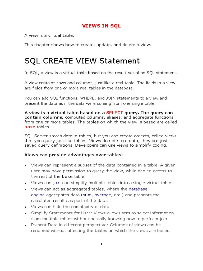 Database Objects VIEWS | PDF | Table (Database) | Sql