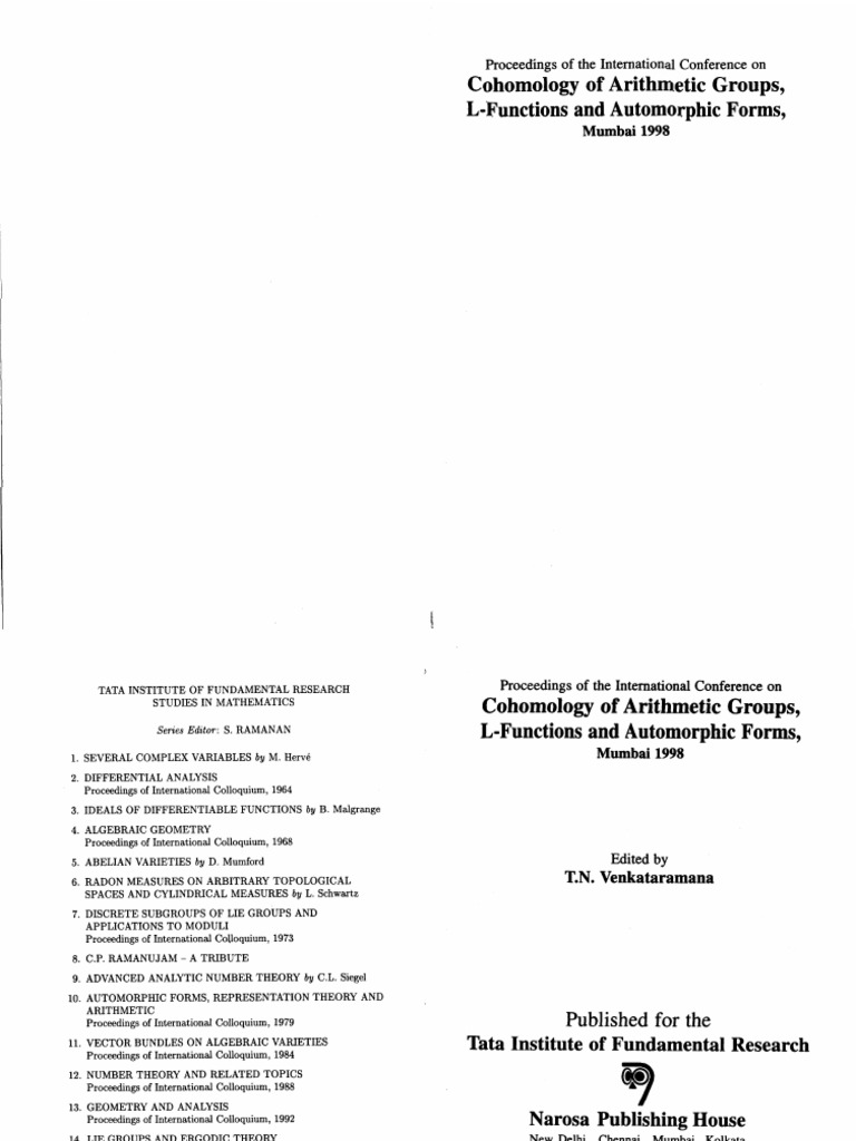 Cohomology of Arithmetic Groups, L-Functions and Automorphic - T. Venkatamarana PDF | Download ...