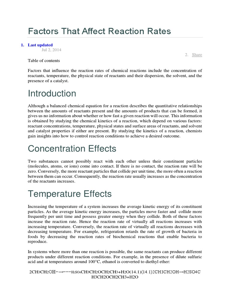 Factors That Affect Reaction Rates | Download Free PDF | Chemical ...