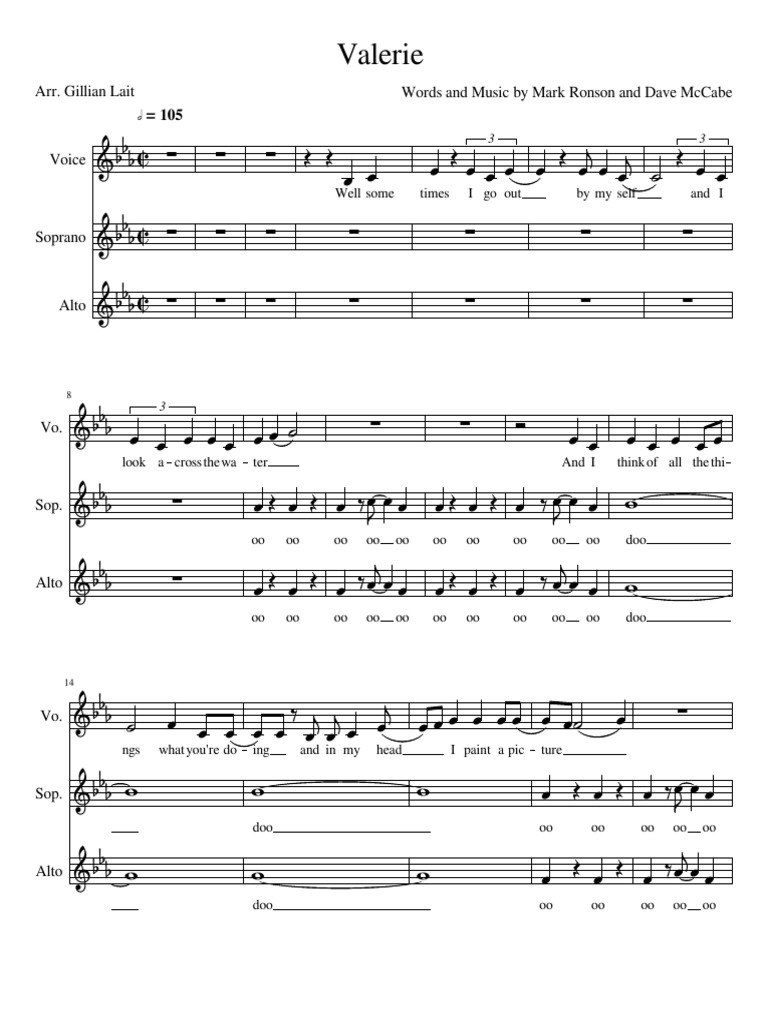 Valerie: Arr. Gillian Lait Words and Music by Mark Ronson and Dave ...