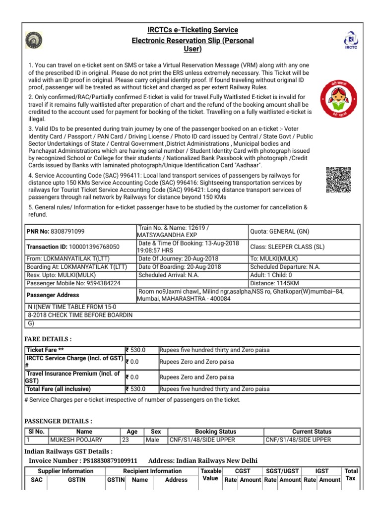 Mukesh 20-08-18 PDF | PDF | Identity Document | Ticket (Admission)