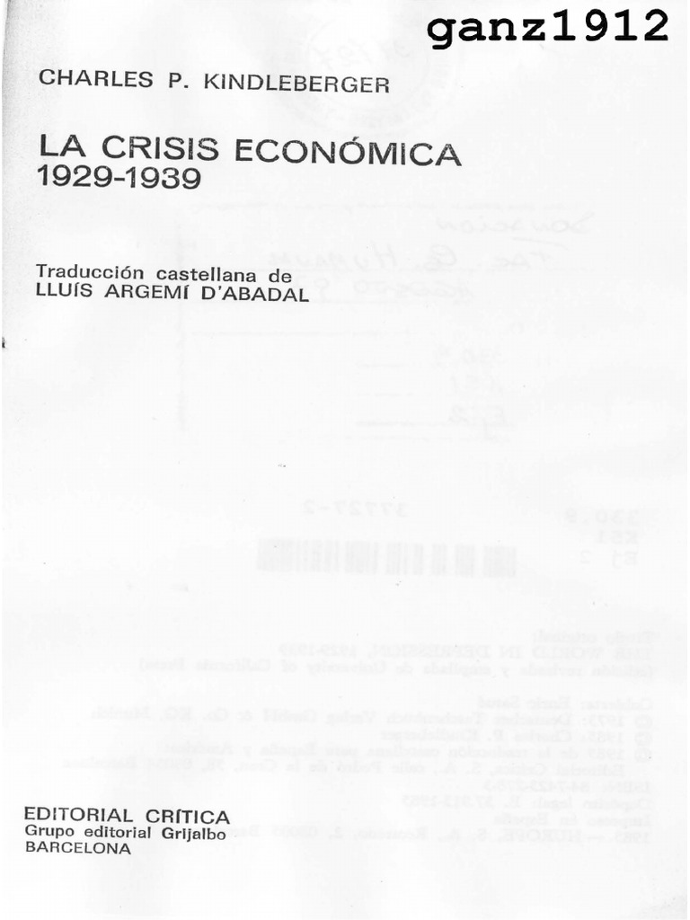 C P Kindleberger La Crisis Economica 1929 1939 180 PDF | PDF