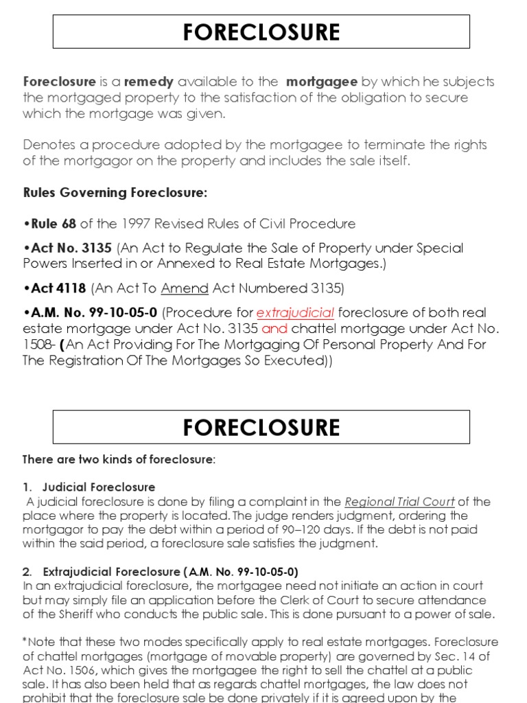 Judicial vs. Extrajudicial Foreclosure | PDF | Foreclosure | Mortgage Law