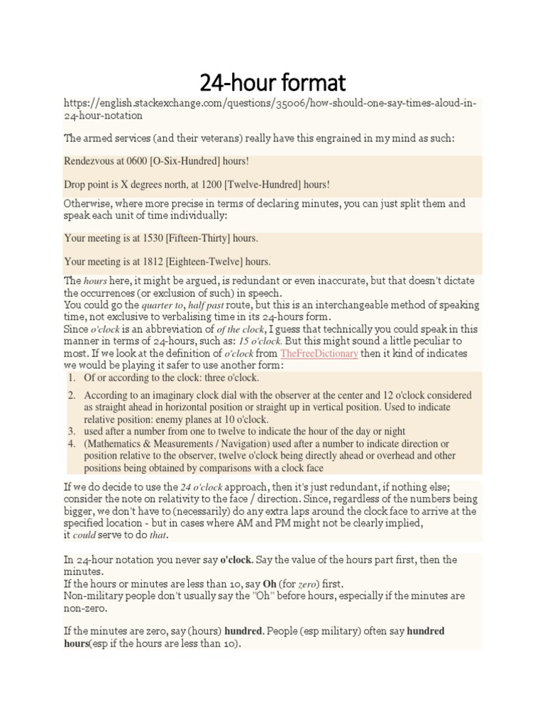24 Hour Format | PDF | Clock | Time