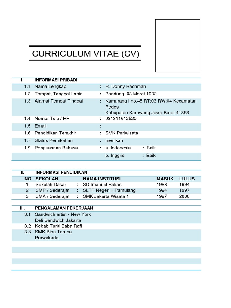 CV+lamaran Kerja Donny | PDF