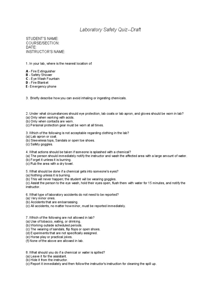 Lab Safety Quiz for Students | PDF | Laboratories