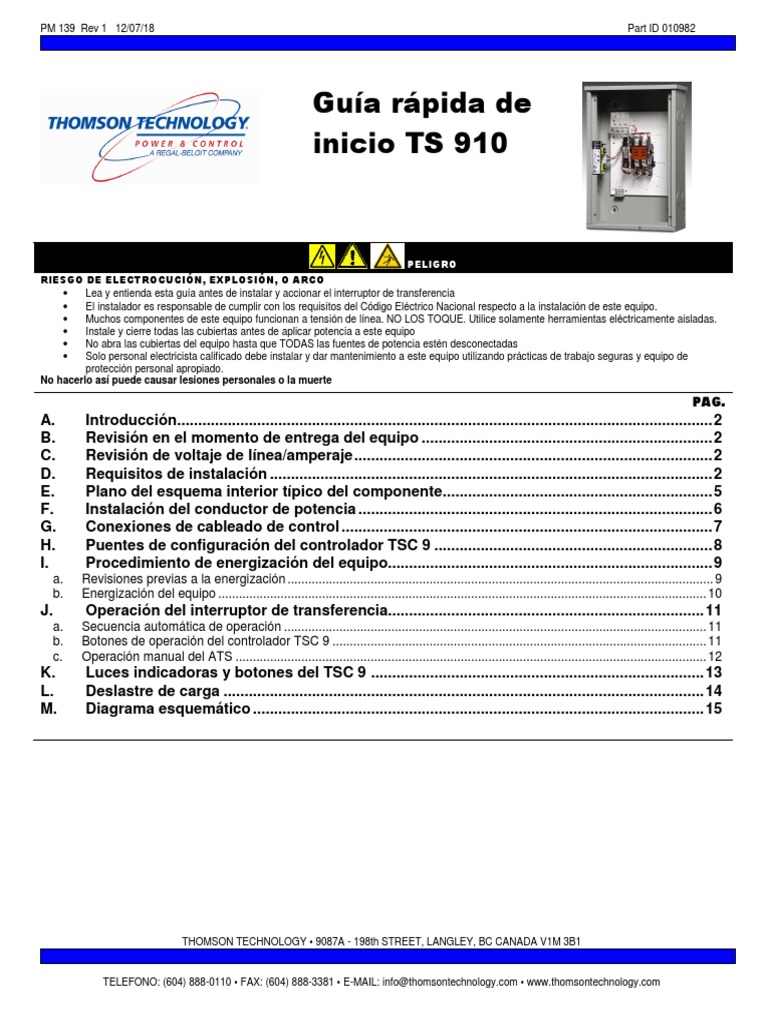 Thomson Power Systems TS 910 Automatic Transfer Switches | PDF ...