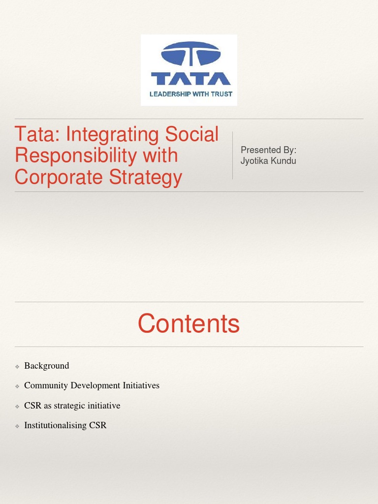 Tata: Integrating Social Responsibility With Corporate Strategy | PDF ...