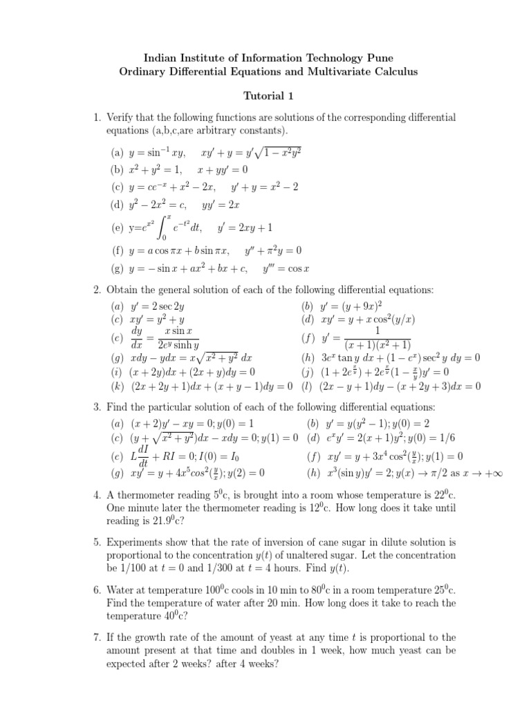 ODE MULTIVARIATE CALCULUS | PDF | Trigonometric Functions | Ordinary ...