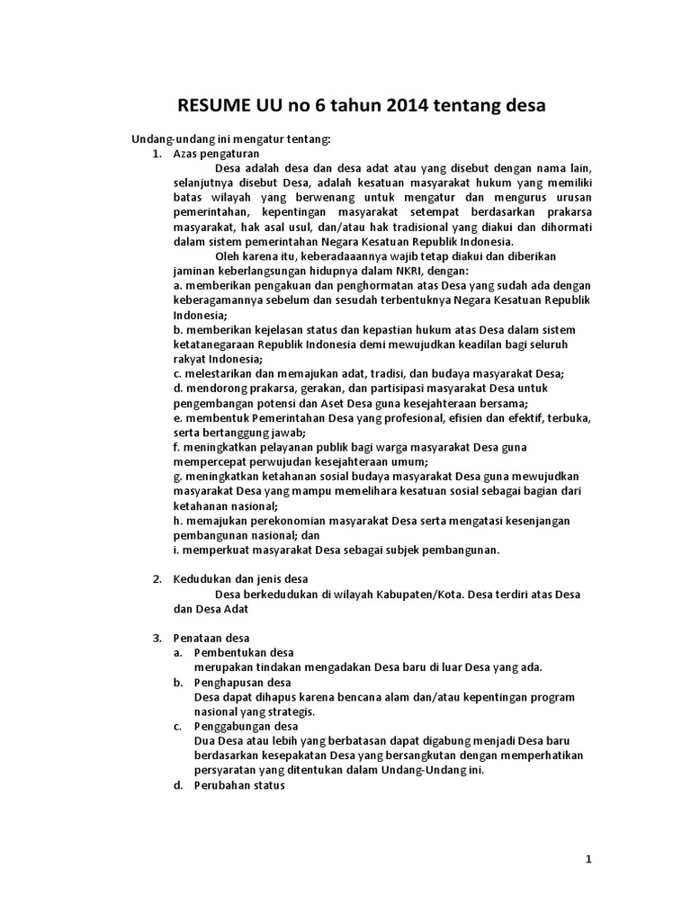 Resume Uu No 6 Tahun 2014 | PDF