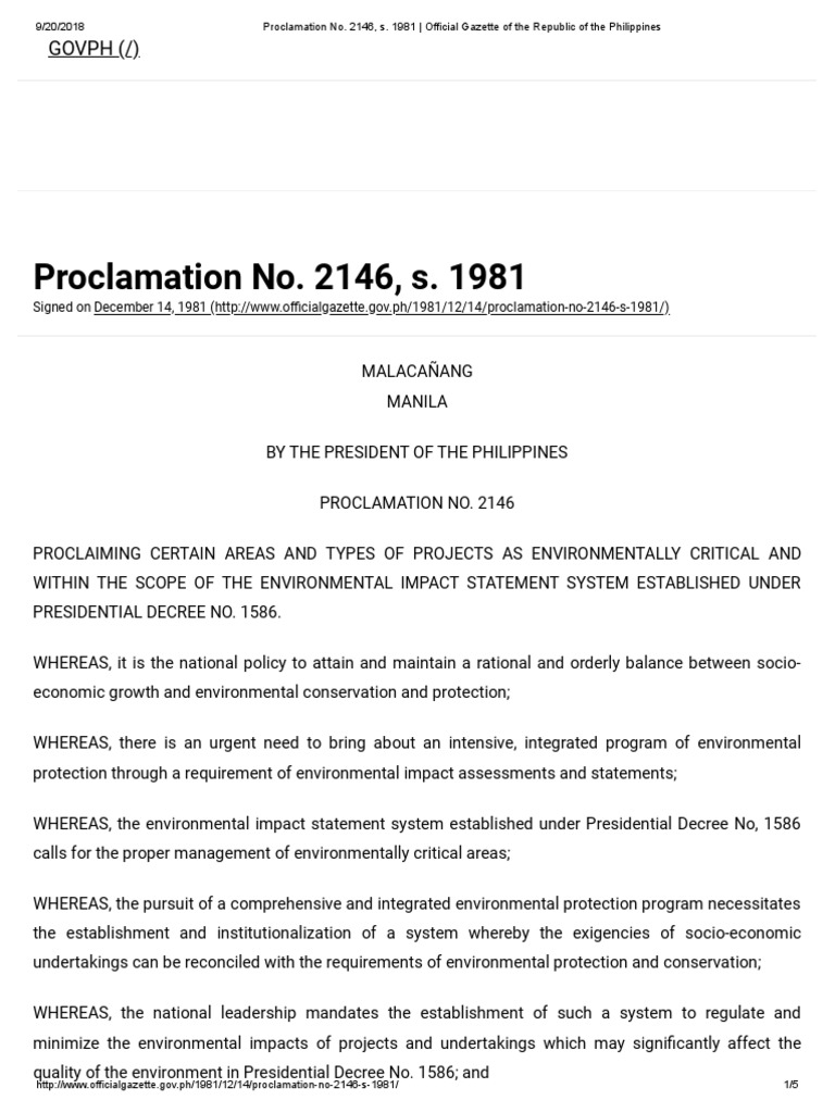C-4 Proclamation No 2146 | PDF | Environmental Impact Assessment ...