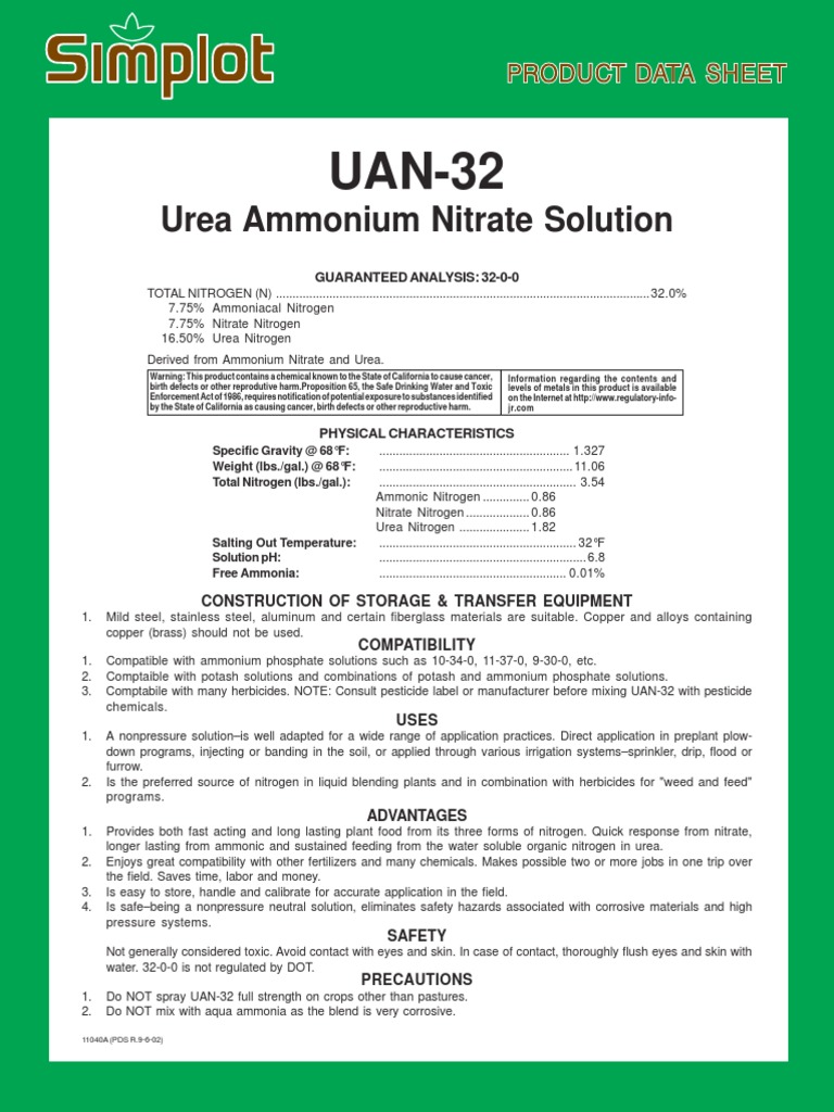 Urea Ammon Nitrate Solution 32-0-0 | PDF | Urea | Ammonia