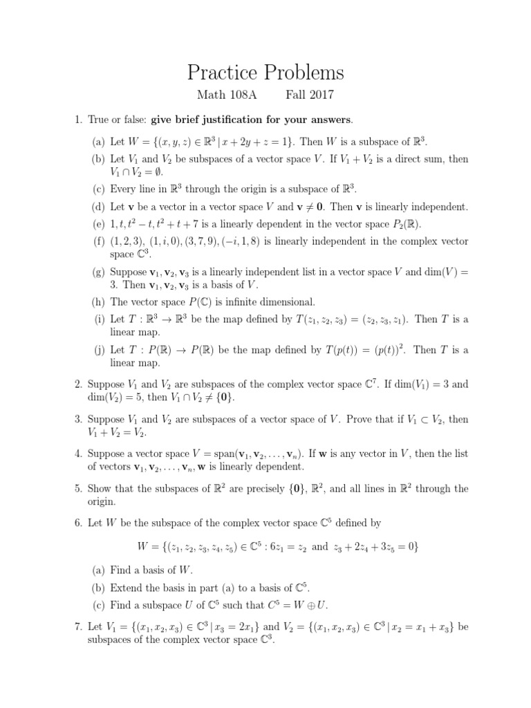 Prac 108A Midterm PDF | PDF | Linear Subspace | Basis (Linear Algebra)