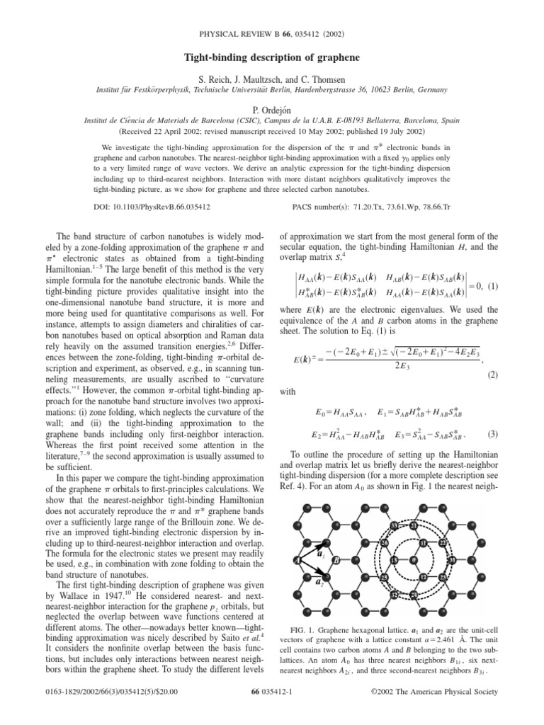 Graphene Tight Binding PDF | PDF | Electronic Band Structure | Graphene