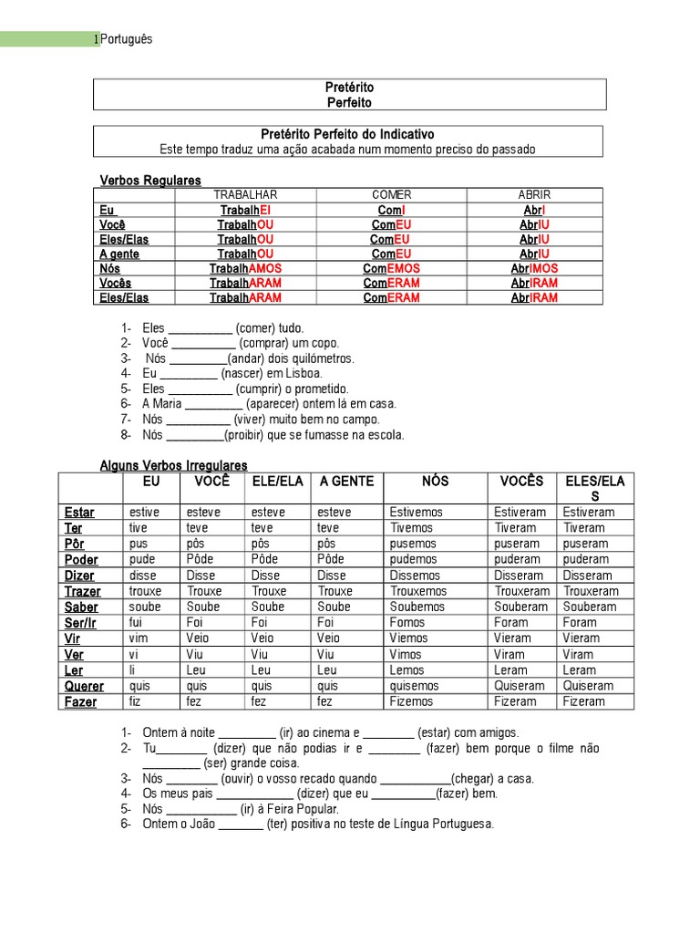 Atividades Preterito Perfeito | PDF | Tempo gramatical