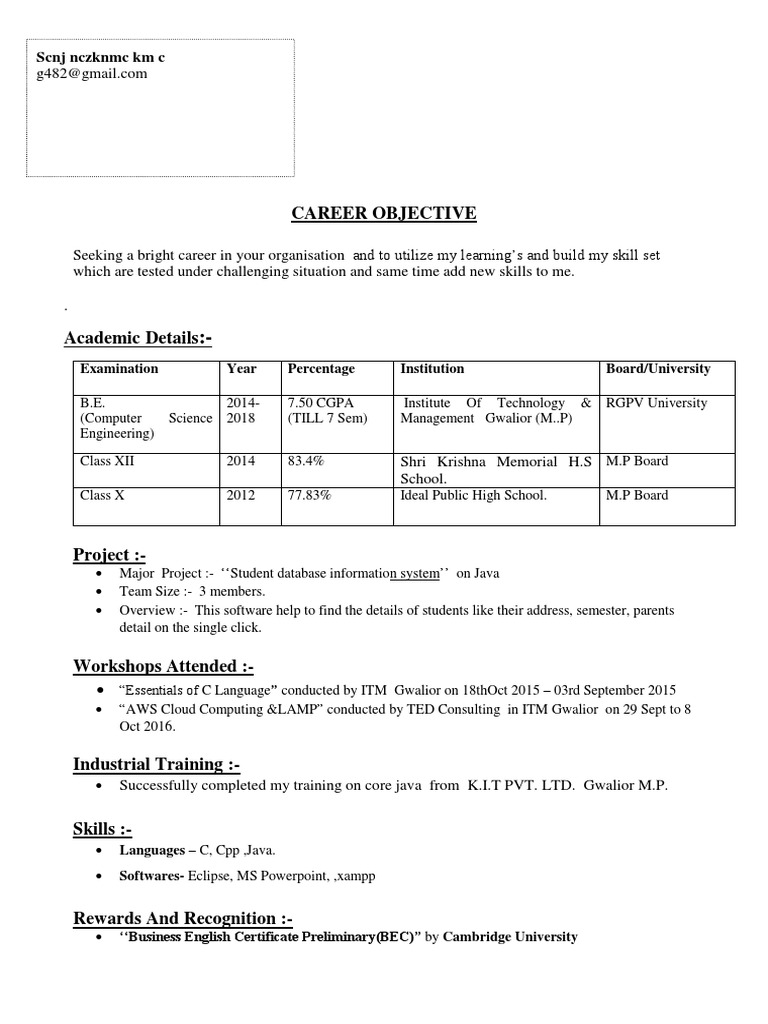 Career Objective: Education | PDF | Computing | Science And Technology