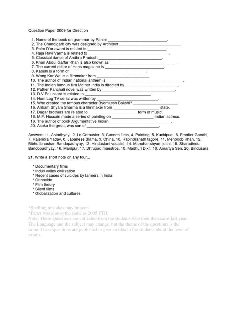 FTII Direction Exam 2009 Paper | PDF | Travel