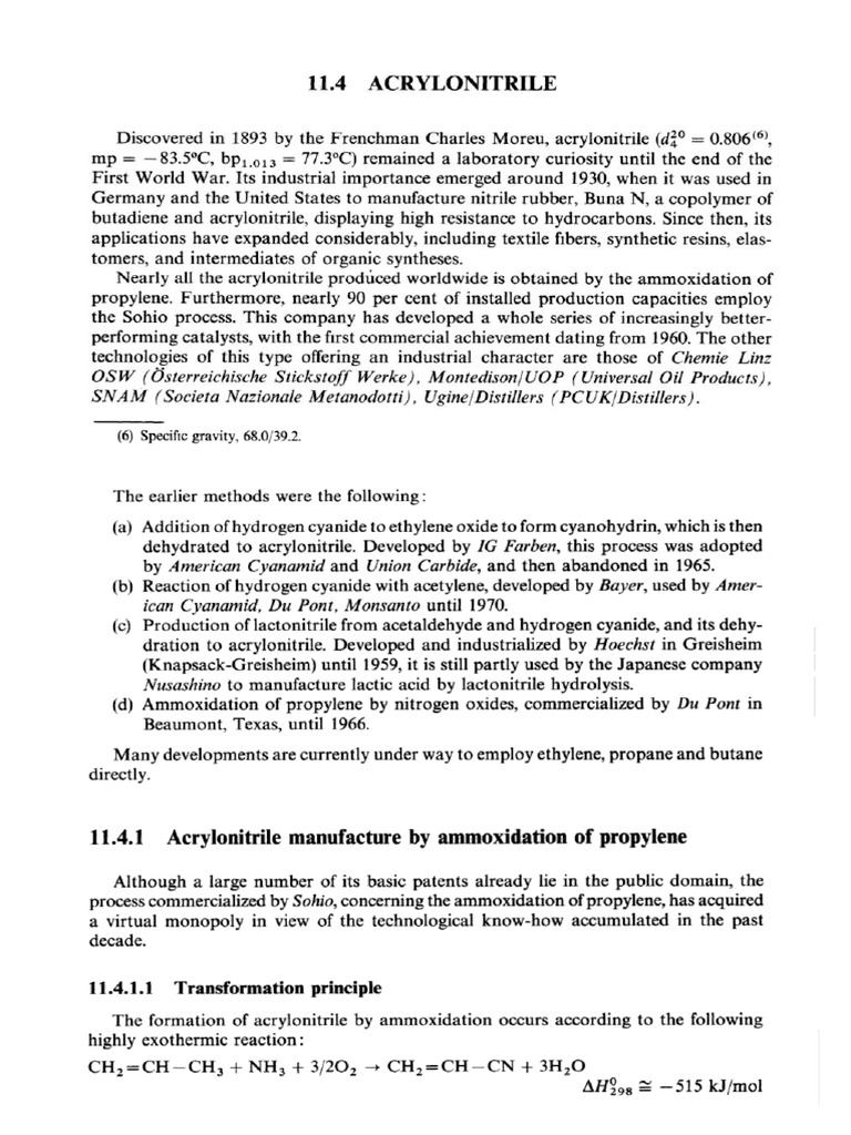 Acrylonitrile Production by Propylene Am | PDF