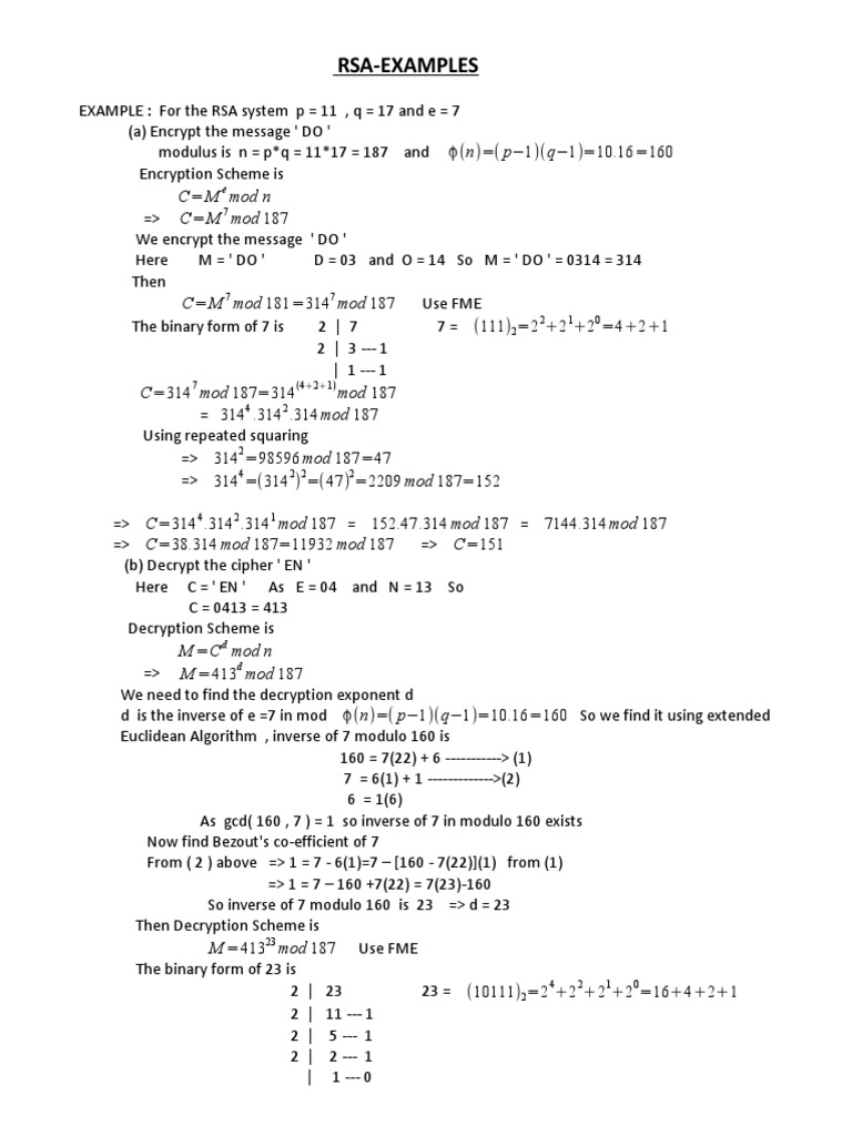Rsa Examples | PDF | Cryptography | Applied Mathematics