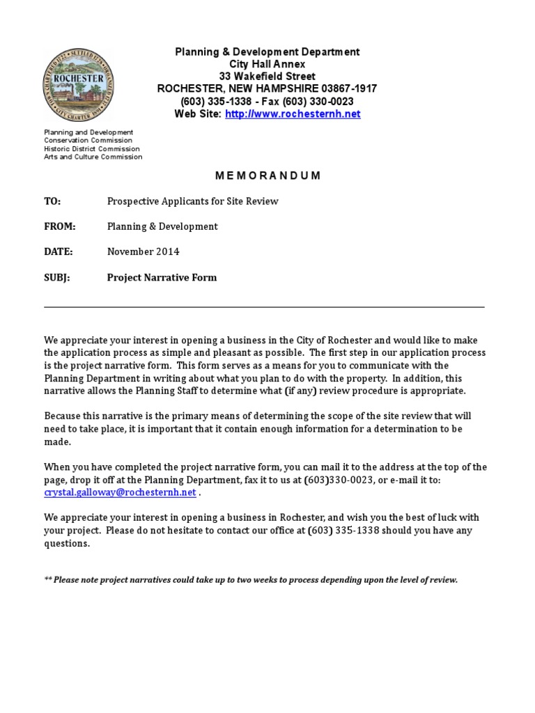 Rochester Project Narrative - Memo and Form | PDF | Communication ...