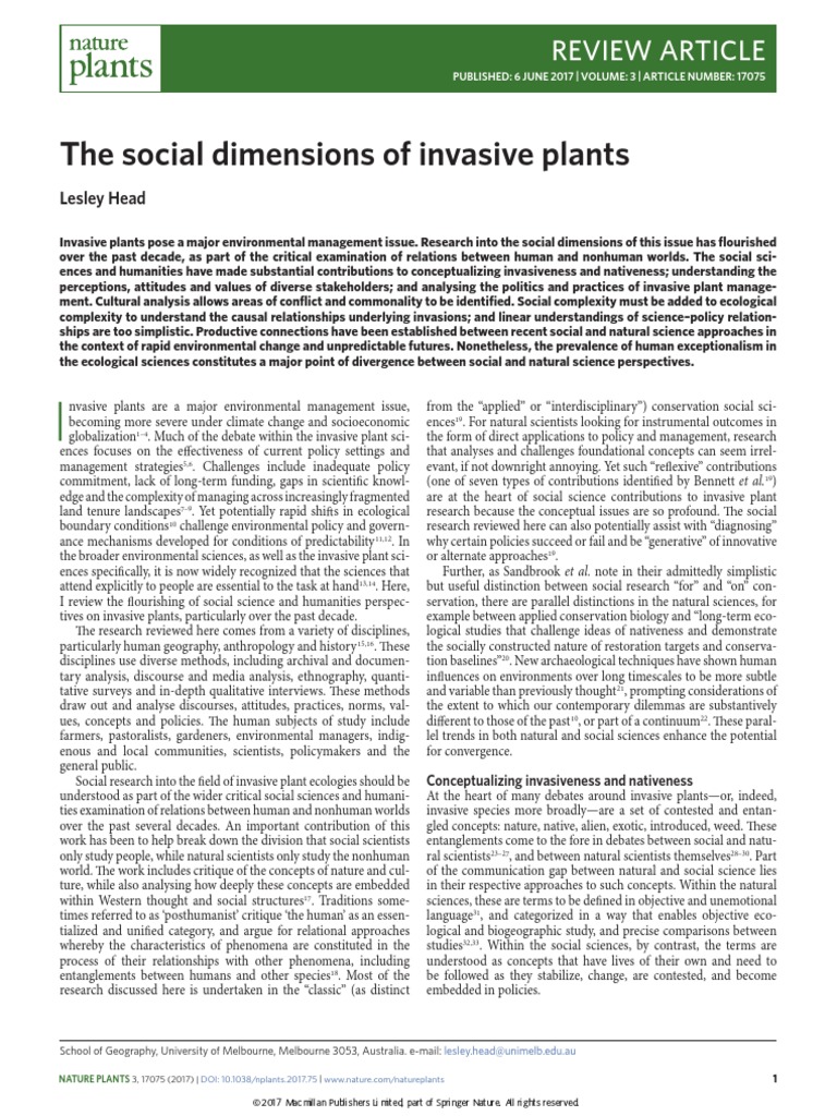 The Social Dimension of Invasive Plants - Lesley Head | PDF | Invasive ...
