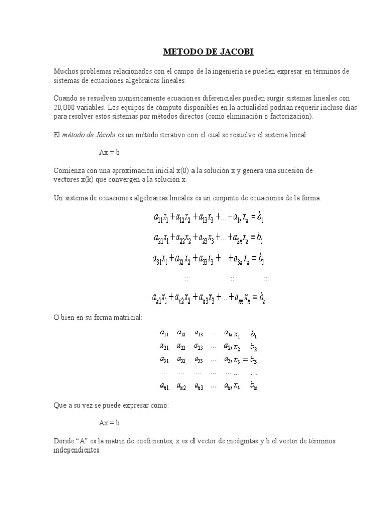 METODO DE JACOBI.docx | Sistema de ecuaciones lineales | Ecuaciones