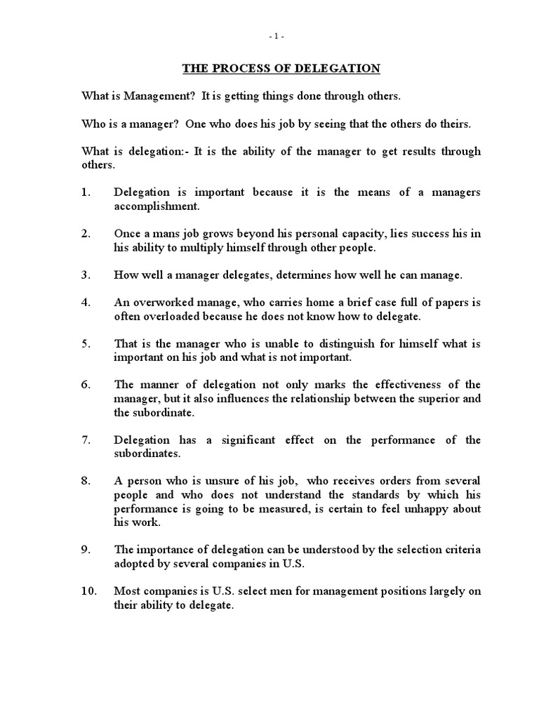An In Depth Examination Of The Process Of Delegation In Management