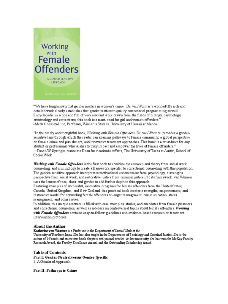 Working With Female Offenders and Victims: A Gender Sensitive Approach | PDF | Criminology ...