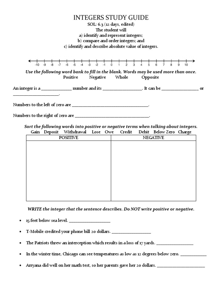 Integers Study Guide | PDF | Integer | Banks