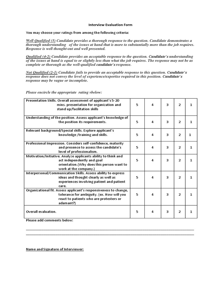 Interview Evaluation Form | Download Free PDF | Performance Appraisal ...