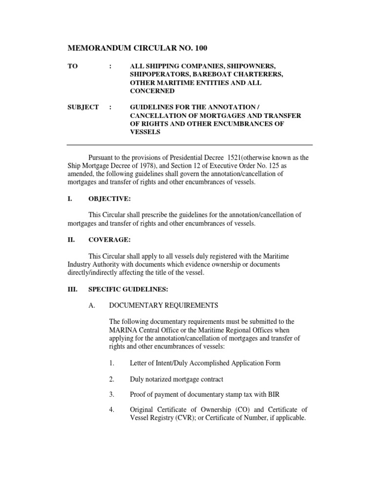 Guidelines for Vessel Mortgage Annotation | PDF | Mortgage Loan ...