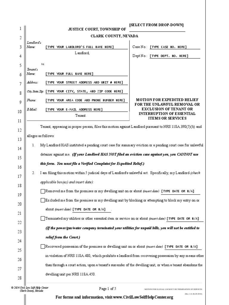 Tenants Motion For Illegal Lockout Fillable | Download Free PDF ...