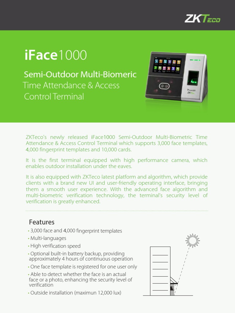I Face 1000 | PDF | Access Control | Personal Computers