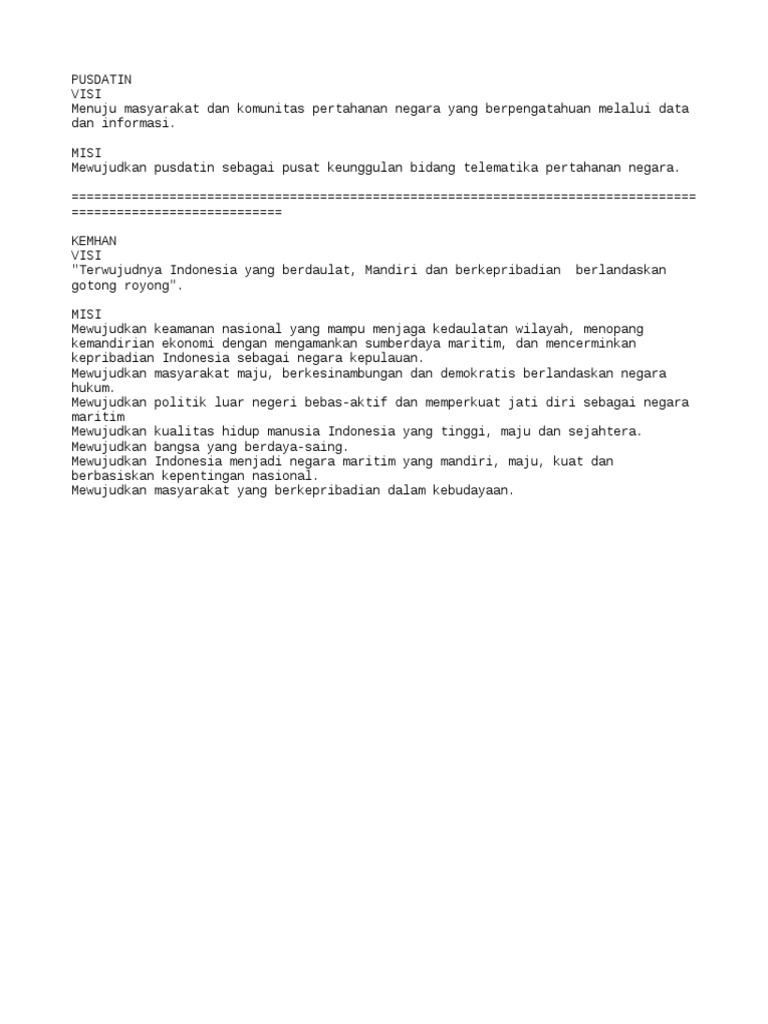 Visi Misi Pusdatin | PDF