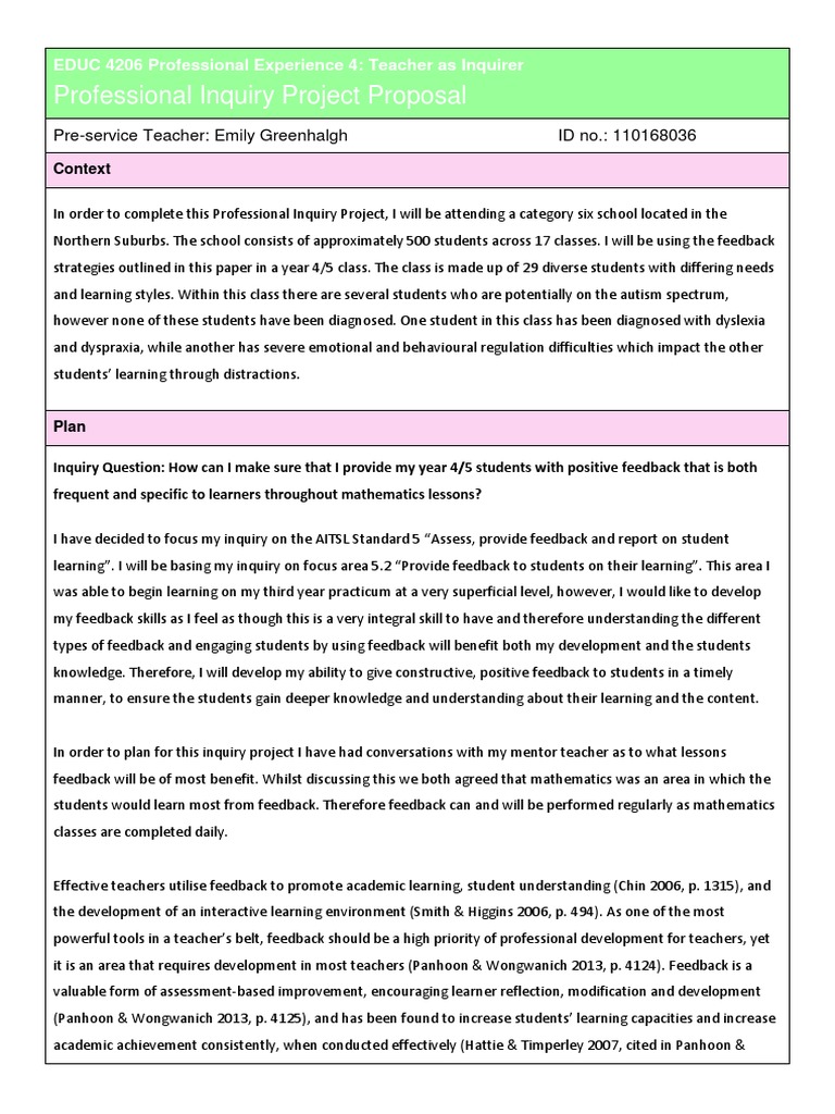 Professional Inquiry Project Proposal | Download Free PDF | Mentorship ...