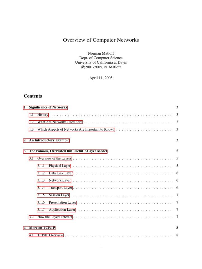 Overview of Computer Networks: Norman Matloff Dept. of Computer Science ...