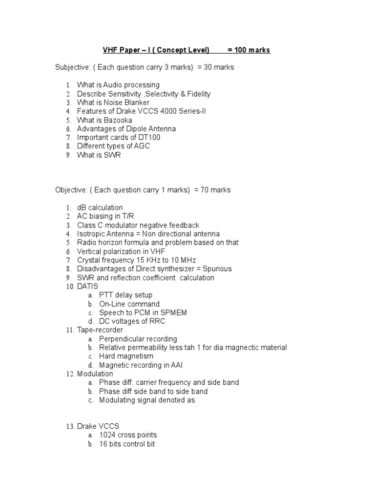 VHF Paper - I (Concept Level) 100 Marks | PDF | Science & Mathematics