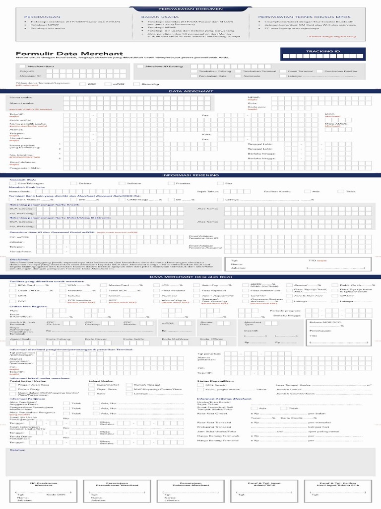 Formulir Data Merchant BCA