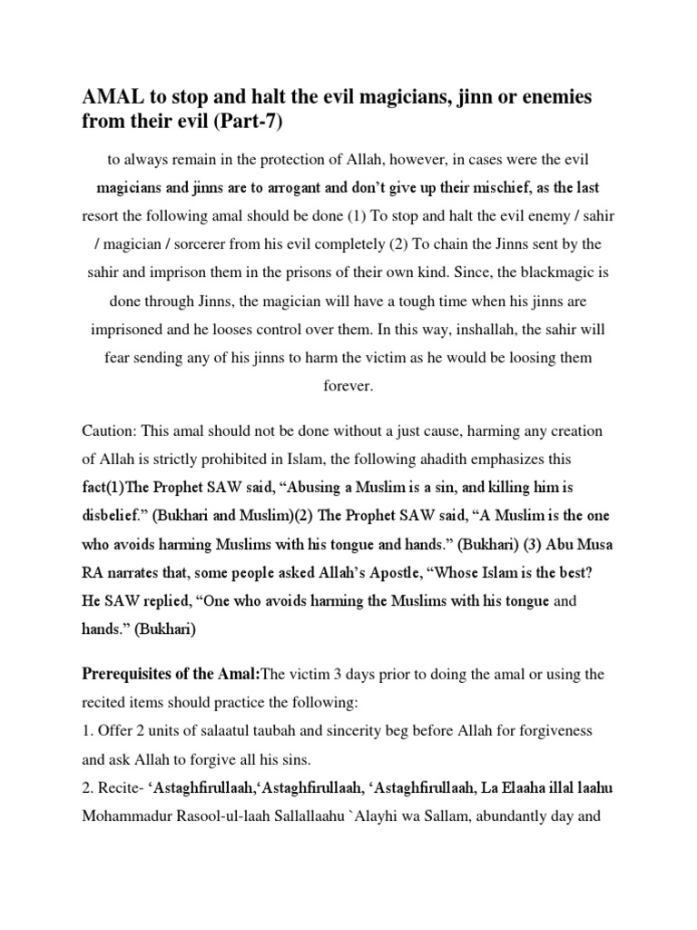 AMAL To Stop and Halt The Evil Magicians | Download Free PDF ...