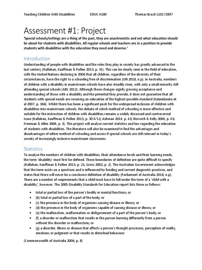 Disabilities Assignment | PDF | Special Education | Inclusion (Education)