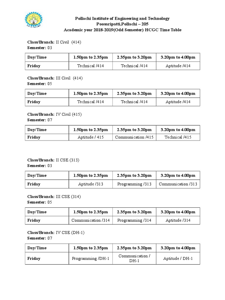 Class Timetable | PDF | Engineering | Science And Technology