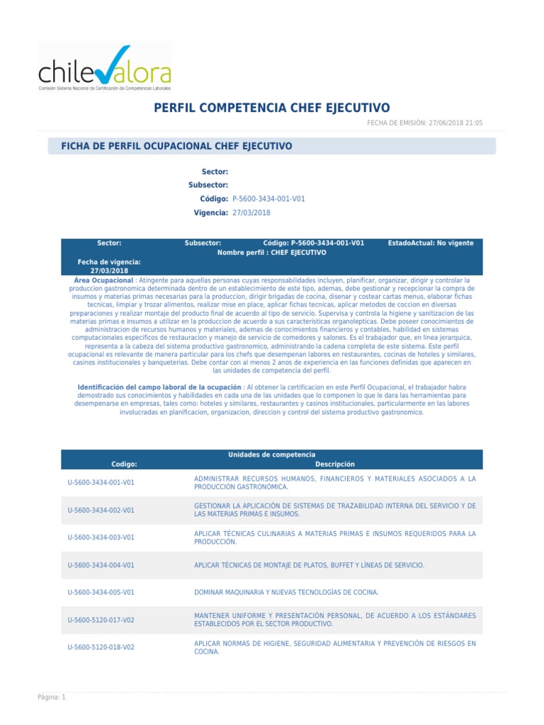 Chef Ejecutivo - Perfil de Competencia Laboral | PDF | Artes culinarias ...