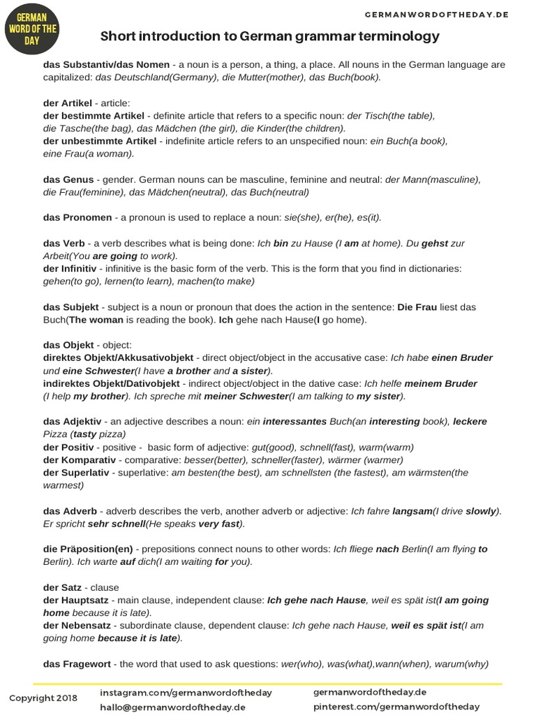 German Grammar Terms PDF | PDF