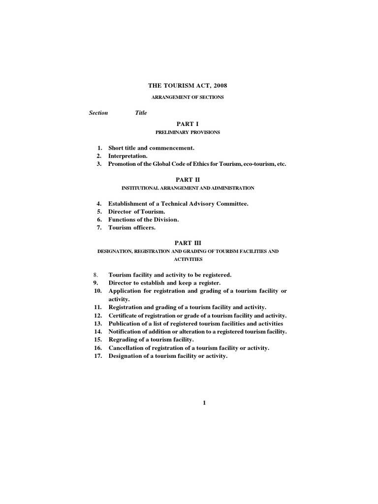 The Tourism Act No.29 of 2008 PDF | PDF | License | Tourism