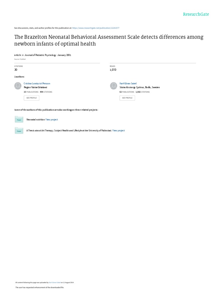 The Brazelton Neonatal Behavioral Assessment Scale | Infants | Childbirth